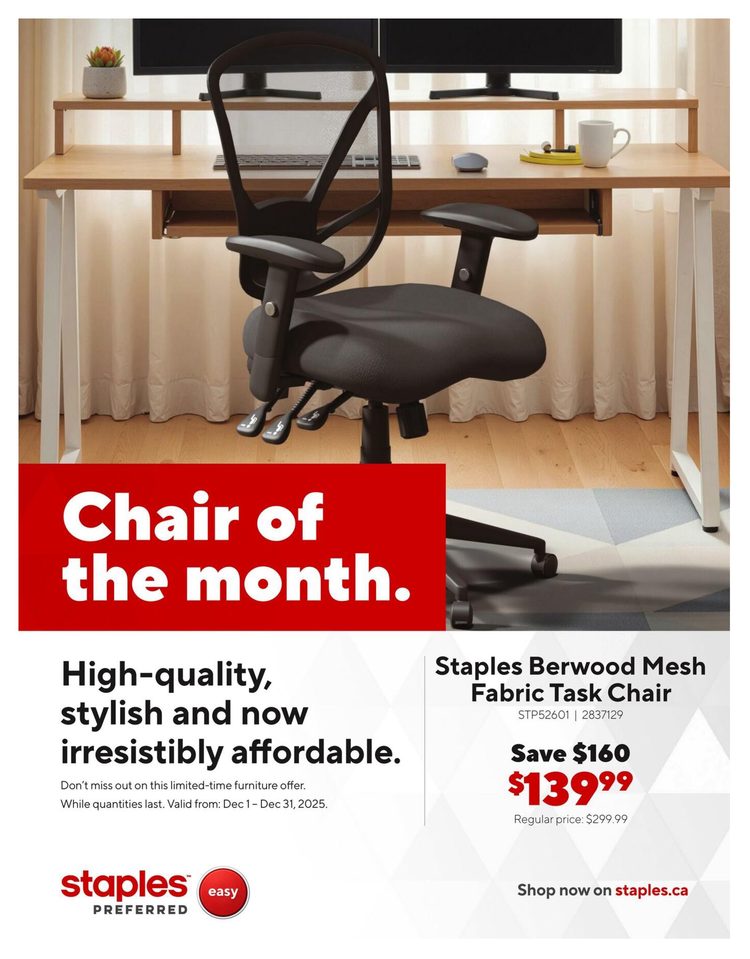 Staples - Chair of the month Flyer from Dec 16th to Dec 31st 2025 ...